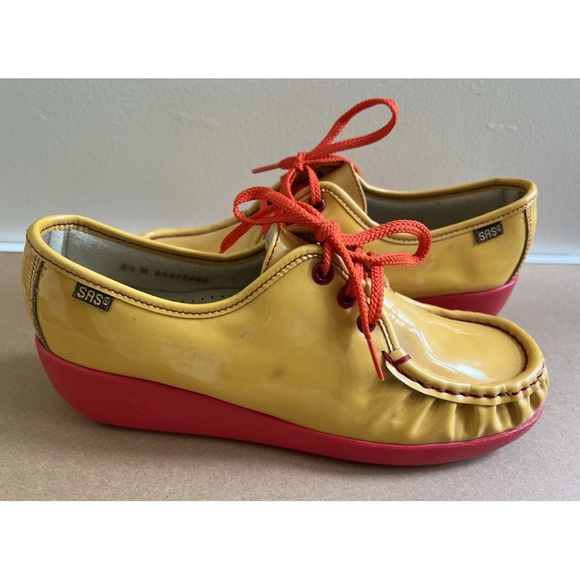 SAS | Shoes | Sas Vintage Yellow Red Wedge Patent Leather Shoes Size 85 ...